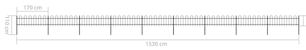 vidaXL Marketos Zahradní plot s obloukem nahoře ocelový 1603,5 x 60 cm černý