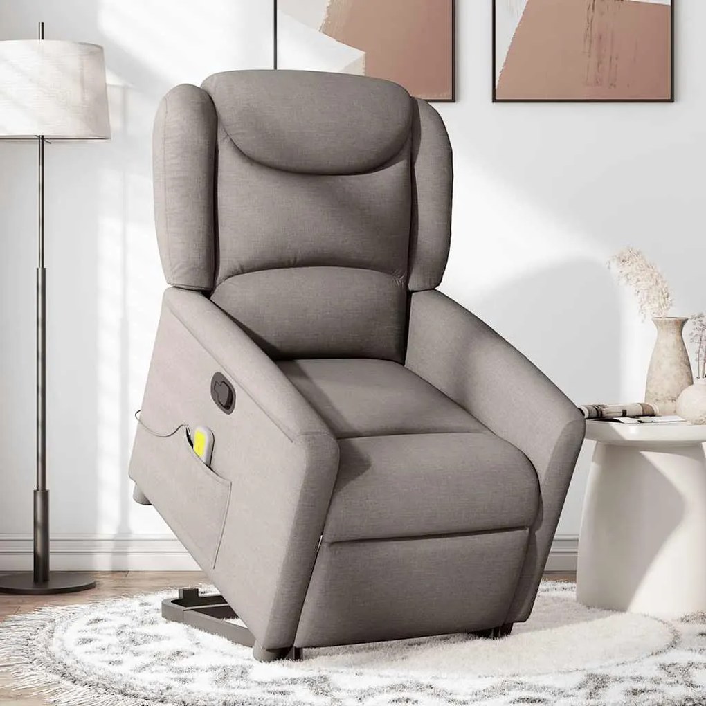 Zvedací masážní polohovací křeslo taupe textil 3303211