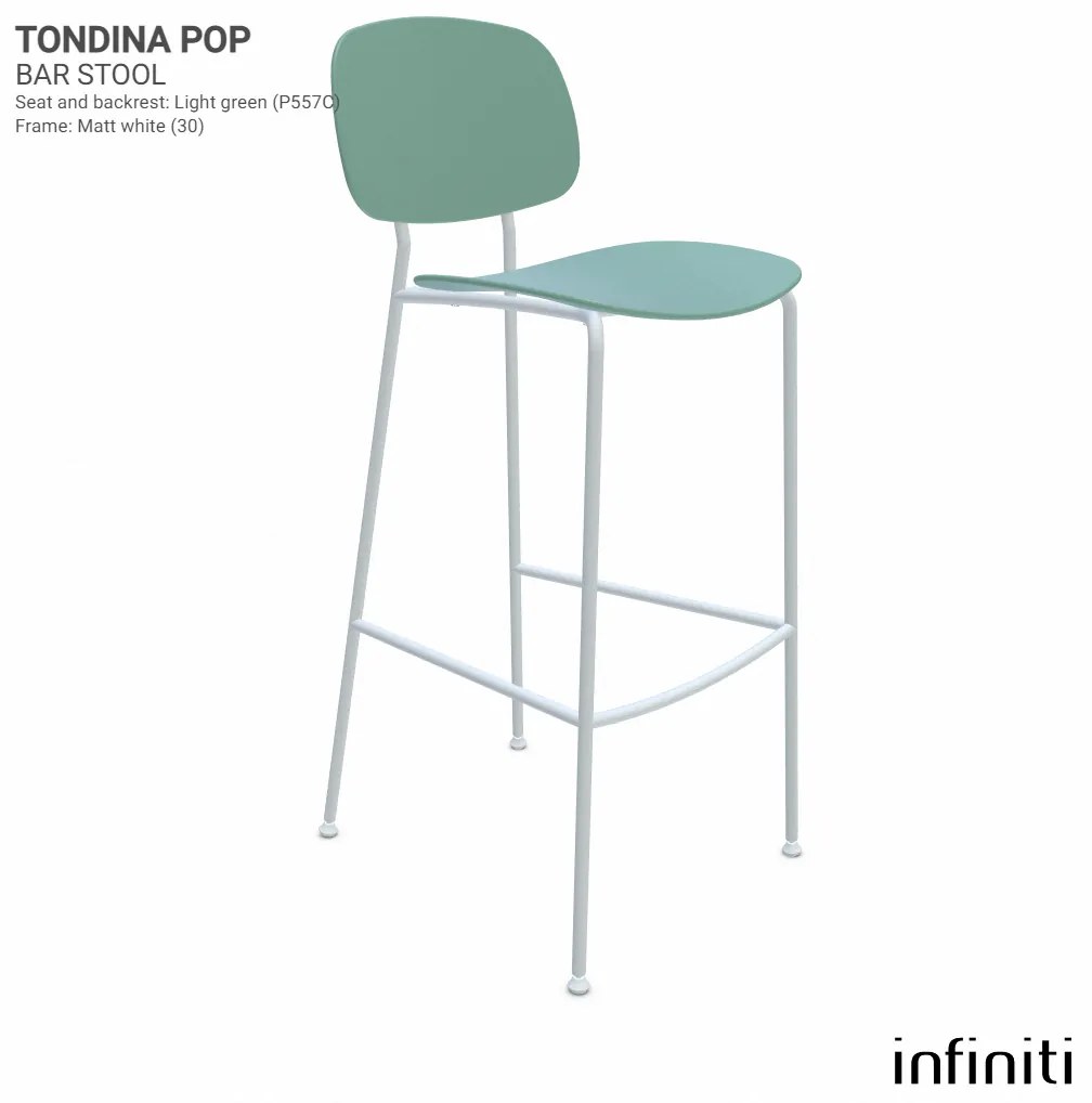 Barová židle Tondina Pop Barva kovové konstrukce: Matt white 30, Barva sedáku a opěradla z recyklovaného plastu: Light green IP557C