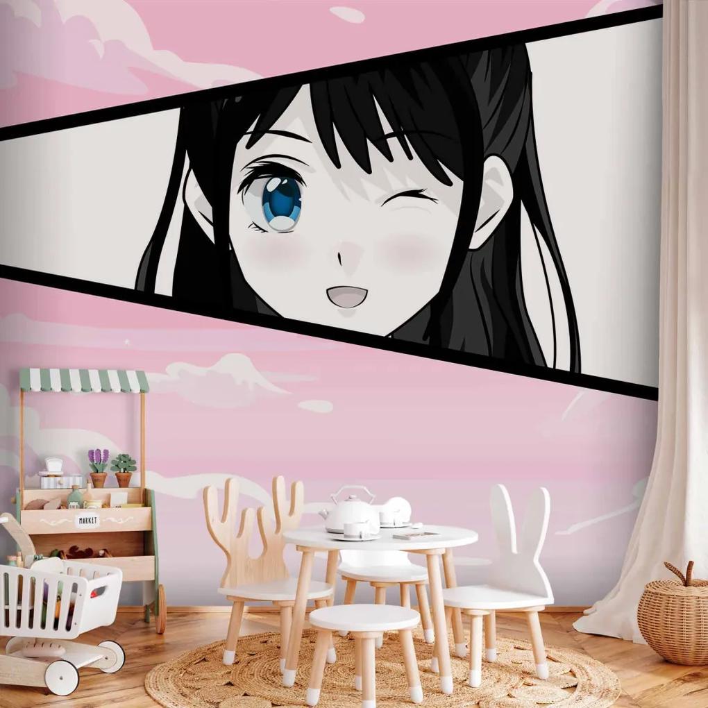 Fototapeta Dívka ve stylu manga - komiksová postava na pozadí růžové oblohy