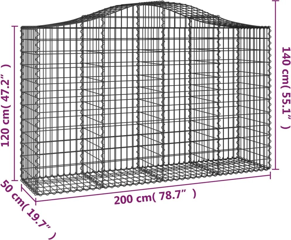 Klenuté gabionové koše 3 ks 200x50x120/140cm pozinkované železo 3145662