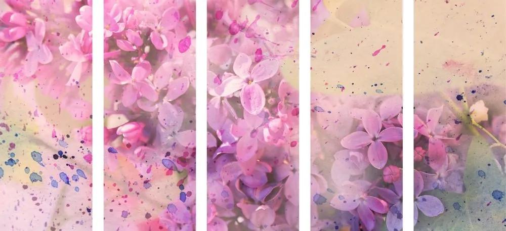 5-dílný obraz růžová větvička květů - 200x100 cm