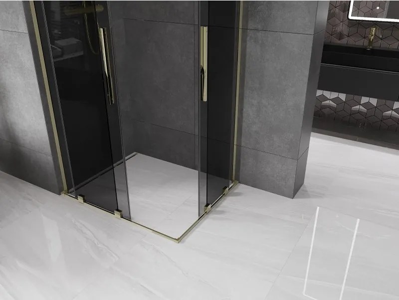 Mexen Velar L Duo, sprchový kout s posuvnými dveřmi 100 x 90 cm, 8mm šedé sklo, zlatá lesklá, 871-100-090-02-43-50
