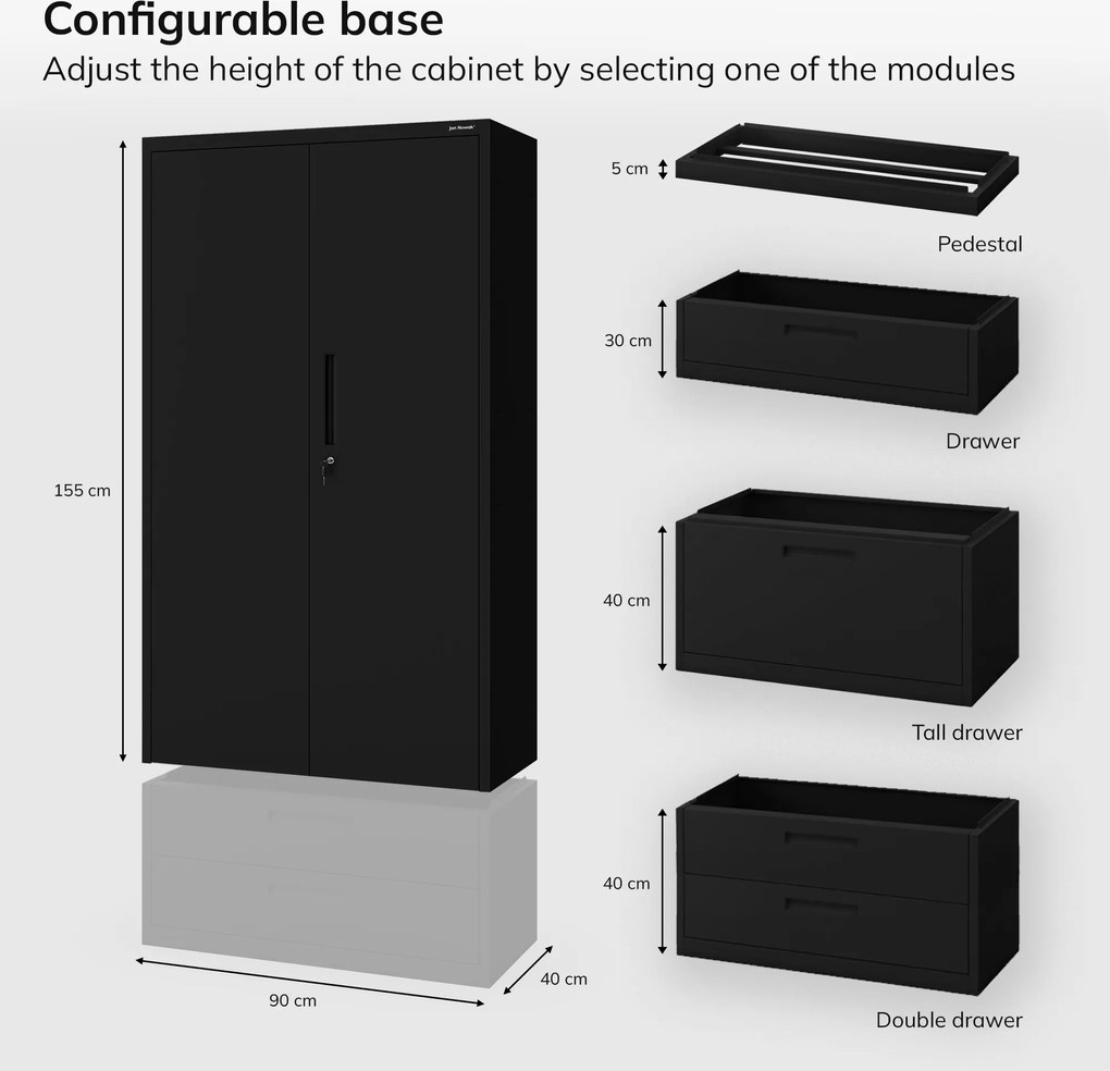 Kovová modulární multifunkční skříň na podstavci černá MEGAN 1600 x 900 x 400 mm