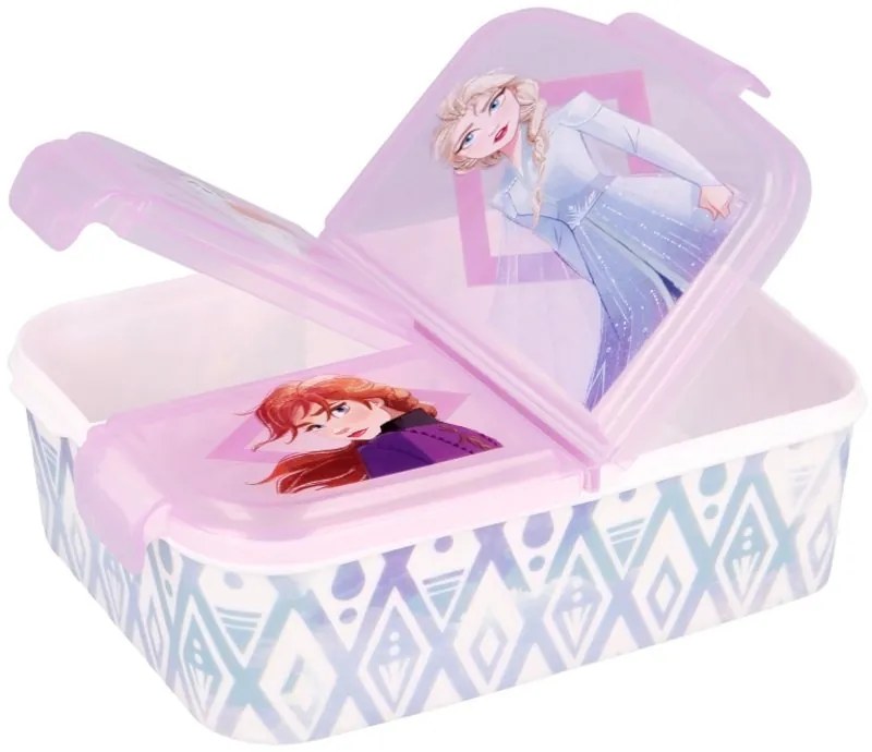 Multibox na svačinu Ledové království - Frozen se 3 přihrádkami a obrázky princezen Anny, Elsy a sněhuláka Olafa