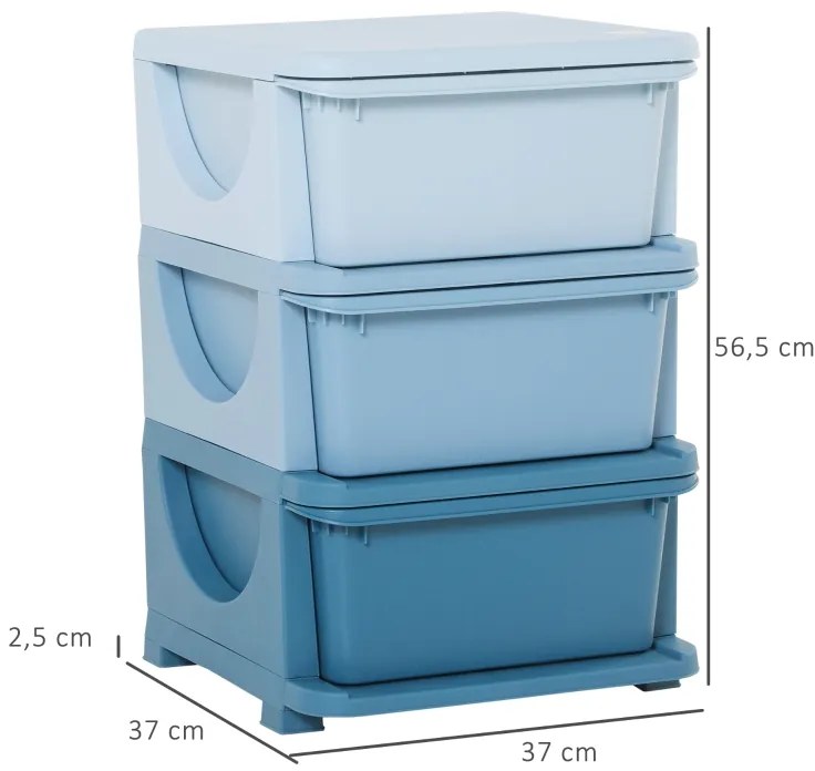 HOMCOM Dětská zásuvková skříňka (organizér) s úložnými boxy na hračky, modrá 37 x 37 x 56,5 cm 311-023BU