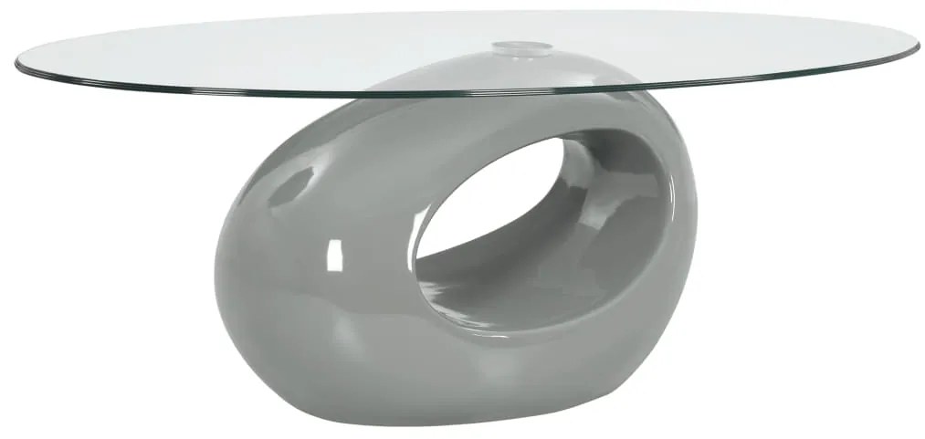 282987 vidaXL Konferenční stolek s oválnou skleněnou deskou vysoký lesk šedý
