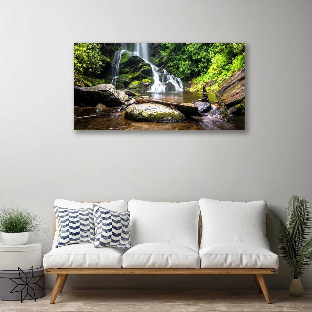 Obraz na plátně Vodopád Kameny Les Příroda 125x50 cm