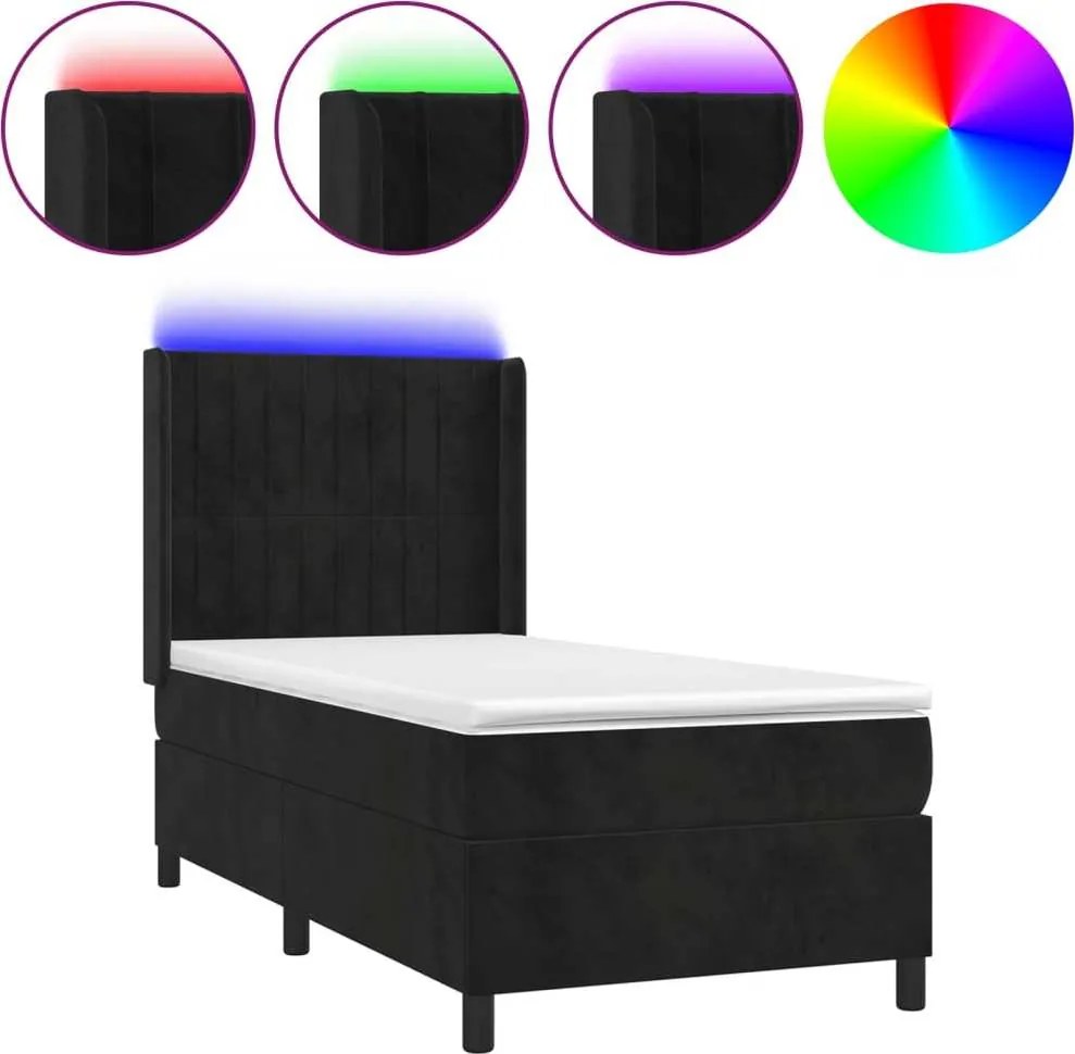 vidaXL Box spring postel s matrací a LED 100x200 cm samet [3139669] Barva: Černá