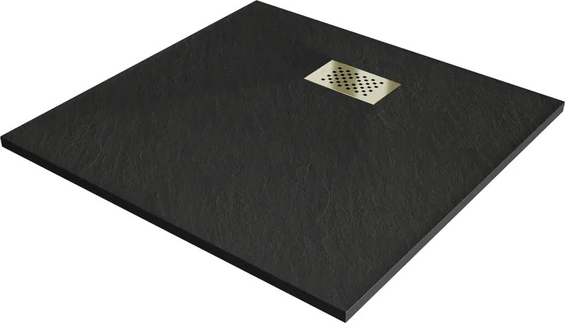 Mexen Hugo, čtvercová sprchová vanička SMC 90 x 90 cm, černá, zlatá krytka, 42709090-G