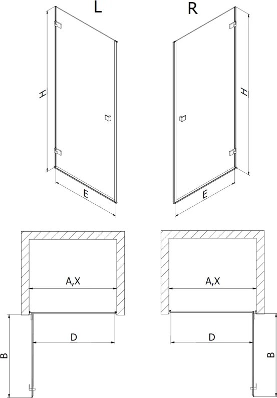 Mexen, Mexen Lunar-B výklopné pravé sprchové dveře 85 cm, transparentní, pistolový kov - 832-085-000-95-00-P