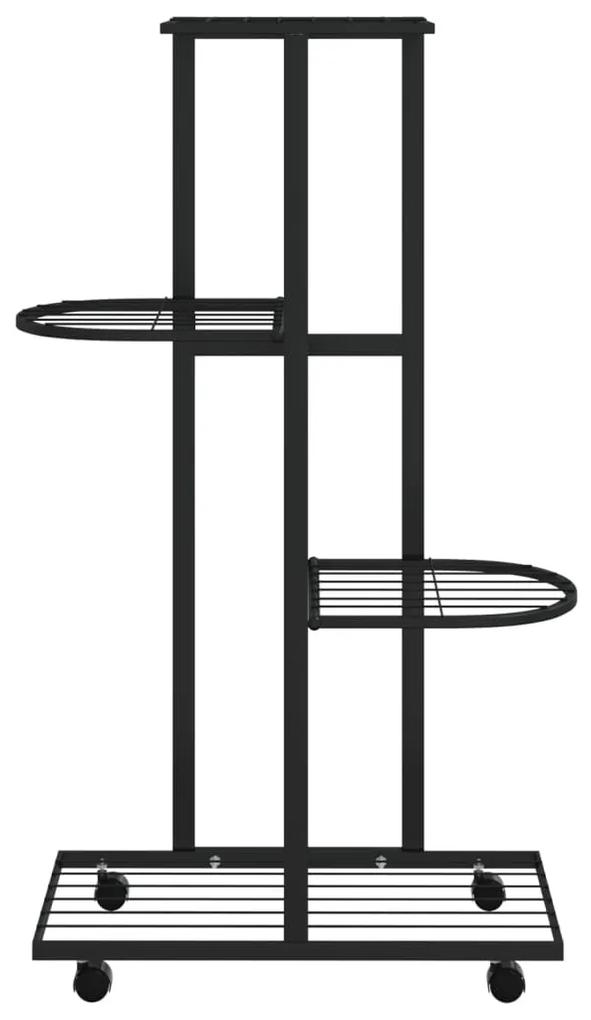 4patrový stojan na květiny s kolečky 44x23x80 cm černý železo - Default Title