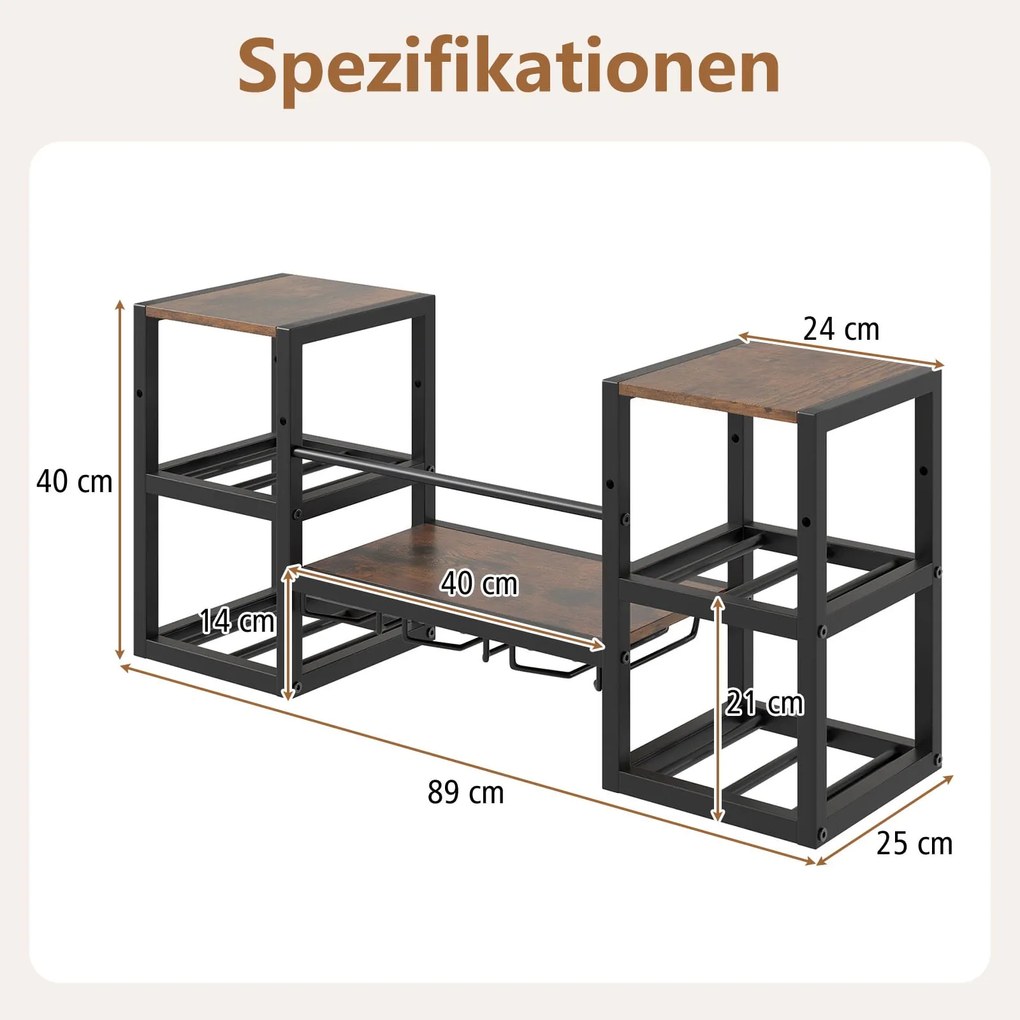 Costway Nástěnný stojan na víno s držákem na sklo Robustní kovový rám 8 Držák