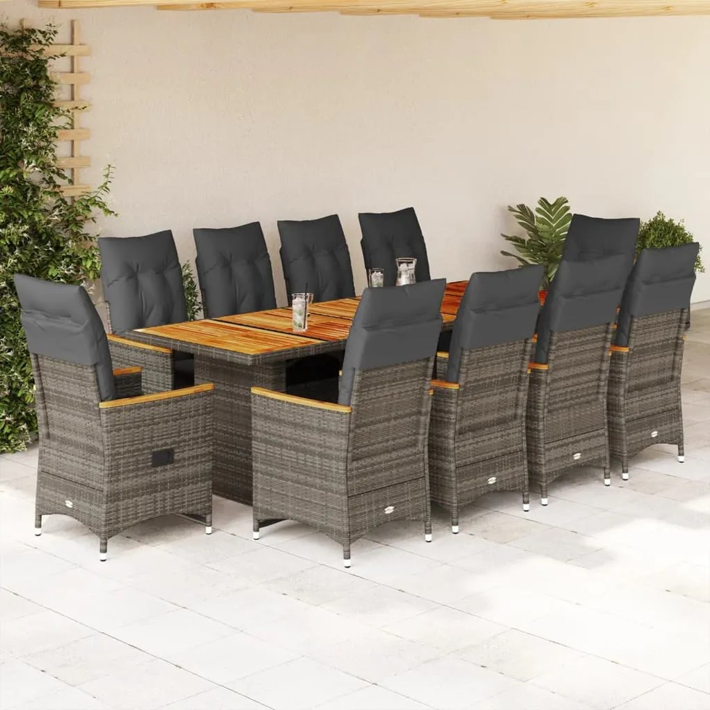 11dílný zahradní bistro set s poduškami šedý polyratan 3277270