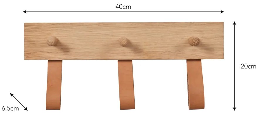 Dřevěný věšák s koženými poutky Peg Rail 40 cm Garden Trading