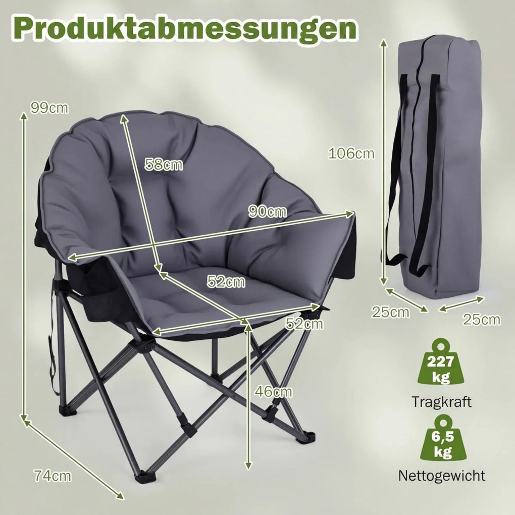 Costway Skládací kempingové křeslo 227 KG Heavy Duty polstrované skládací křeslo