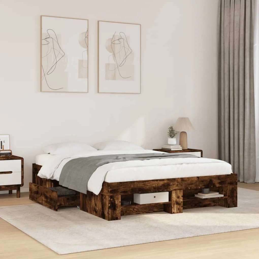 Rám postele bez matrace kouřový dub 140x190 cm kompozitní dřevo 3295503