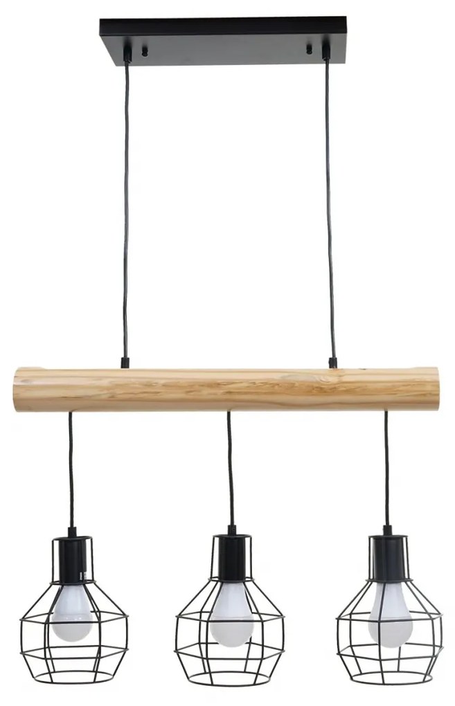 Závěsné svítidlo H82 industrial, mrížka 3 74207 - kov / dřevo - Černá