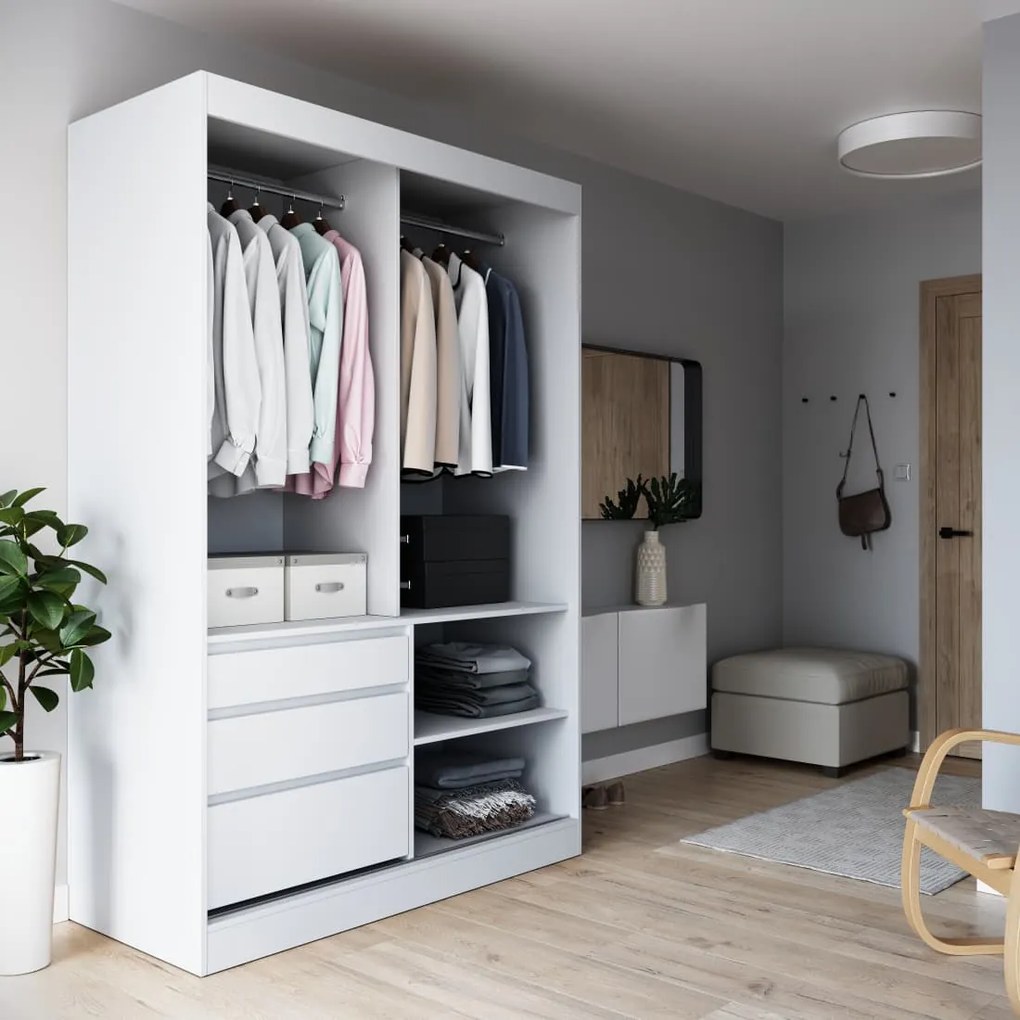 Šatní skříň s posuvnými dveřmi Haidar - 140 cm Barva: Bílá