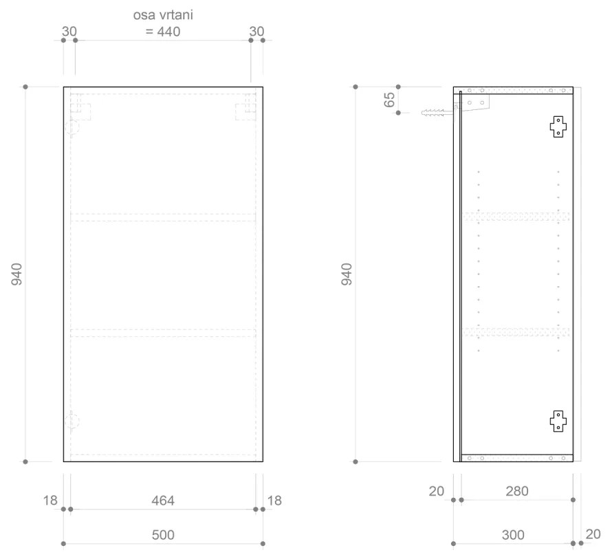 Sapho ESPACE skříňka 50x94x32cm, 1x dvířka, levá/pravá, dub stříbrný ESC850-1111