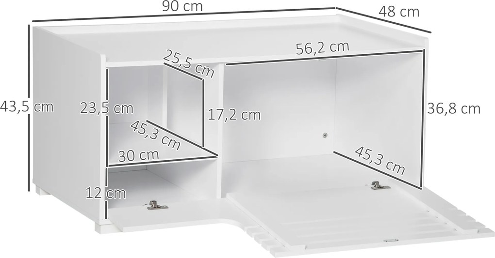 Skříňka pro kočky PawHut na kočičí záchůdek s magnetickými dvířky a bočním stolkem z MDF v bílé barvě | Aosom.de