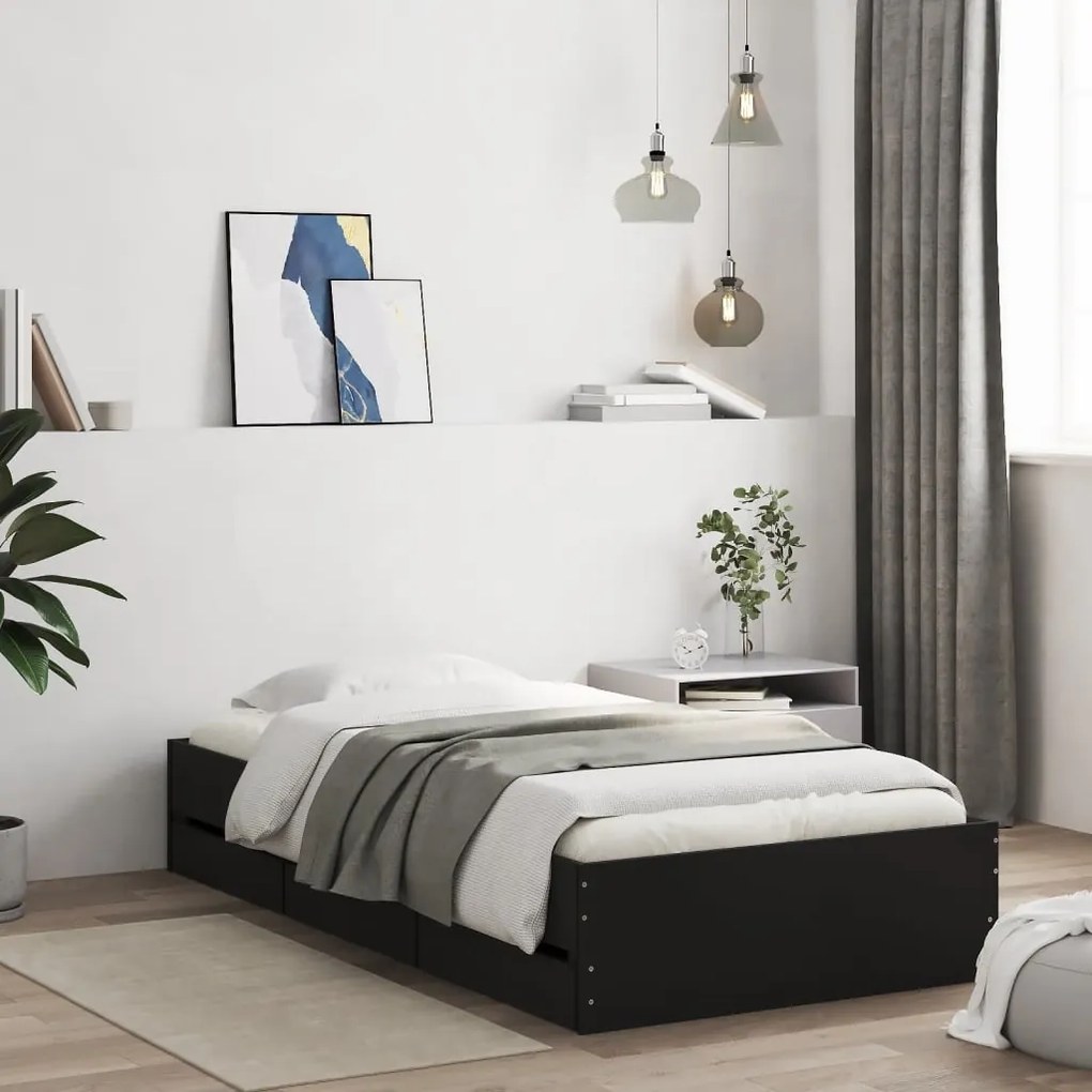 Rám postele se zásuvkami černý 100 x 200 cm kompozitní dřevo 3207288