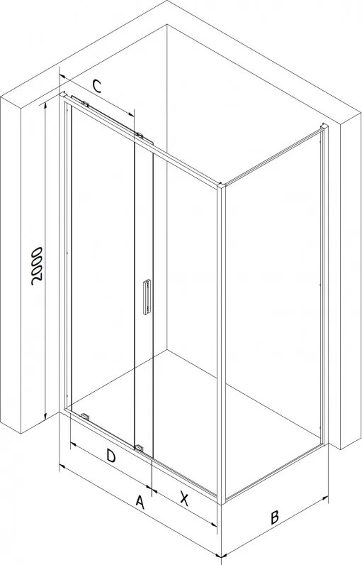 Mexen Exo, posuvná sprchová kabina, dveře 170 cm + boční stěna 100 cm, transparentní sklo, zlatá, 8151-170-100-50-00