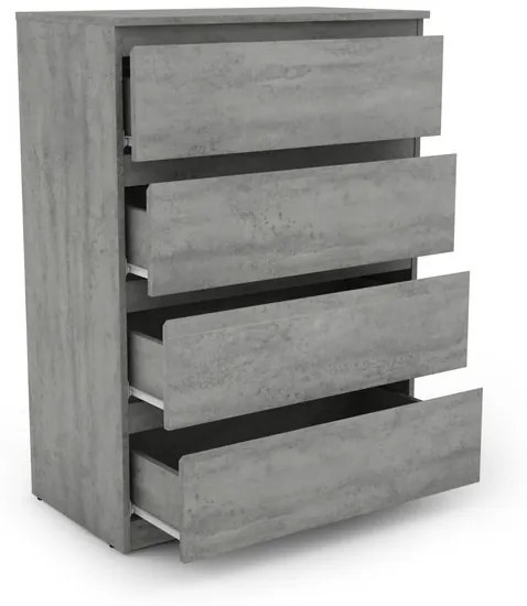 Komoda se 4 zásuvkami Carlos, šedý beton, 75 cm