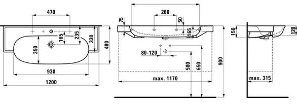 Laufen The New Classic Nábytkové umyvadlo 120 cm, bílá matná H8138587571041