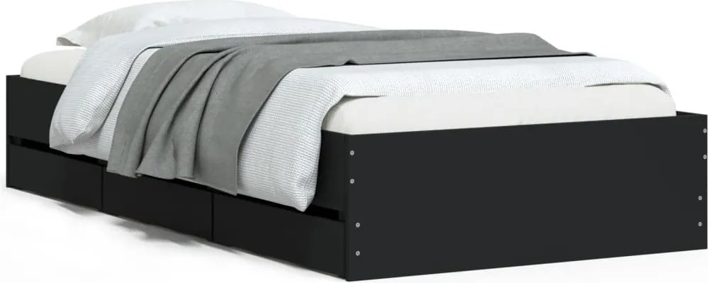 Rám postele se zásuvkami černý 90 x 200 cm kompozitní dřevo 3207295