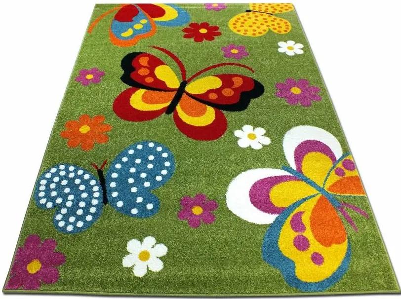Dětský koberec Mondo motýlci / zelená - 120 x 170 cm