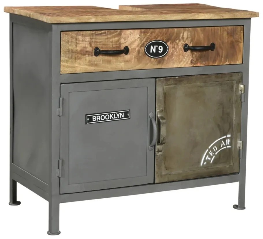 furniture-nabytek.cz - Masivní umyvadlová skříňka Pineford z mangového dřeva a kovu, lakovaná, vícebarevná – 71×35×63 cm