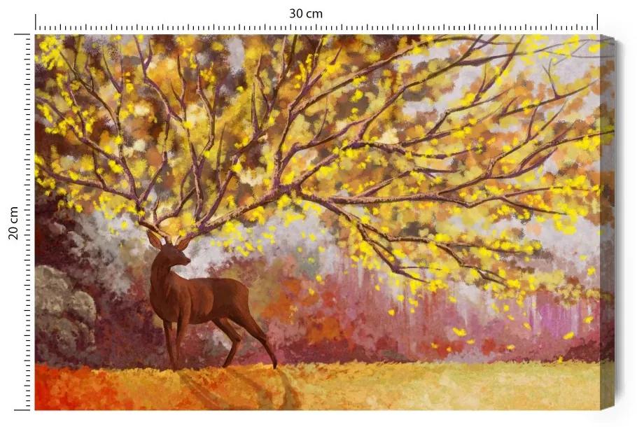 Obraz Příroda S Jelenem Akvarelem Nedostatek Nedostatek Přírodní plátno 40x30