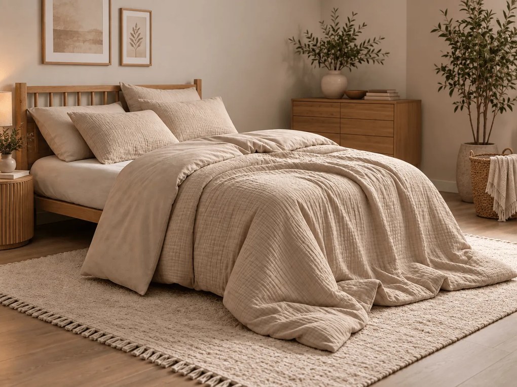 Oboustranné mušelínové povlečení AVESSO béžové Rozměr povlečení: 2 ks 70 x 90 cm | 200 x 200 cm