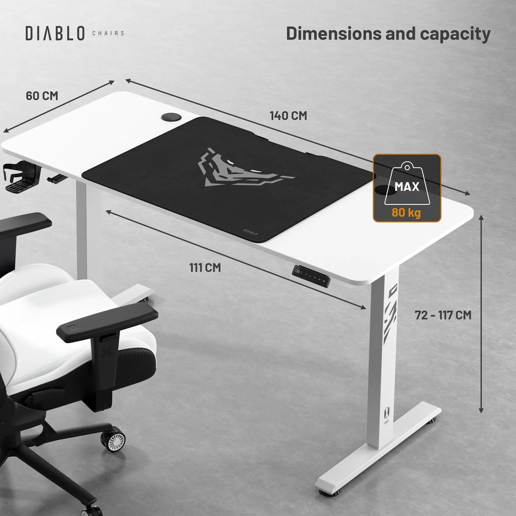 Výškově nastavitelný stůl 140 cm bílý: Diablo X-Tensio 1400