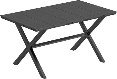 Outsunny zahradní jídelní stůl pro 6 osob s lamelovým HDPE povrchem, kovová konstrukce 150x90x74 cm černá