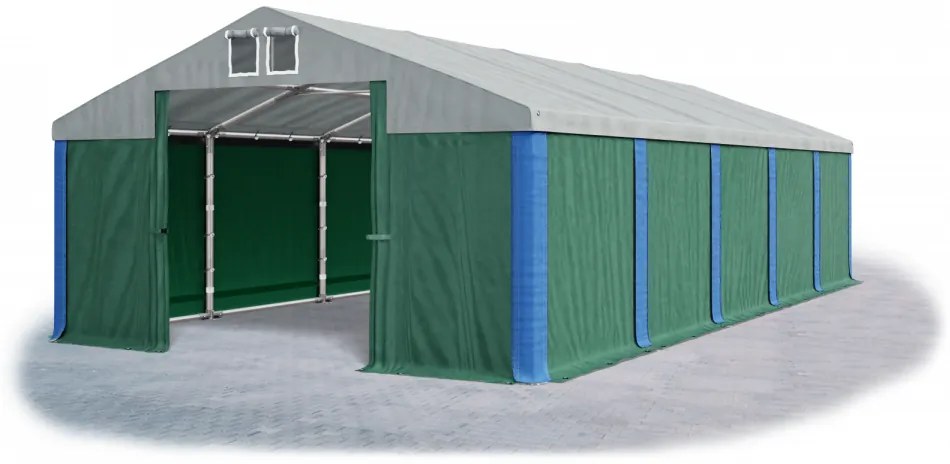Garážový stan 8x8x4m střecha PVC 560g/m2 boky PVC 500g/m2 konstrukce ZIMA Šedá Zelená Modré
