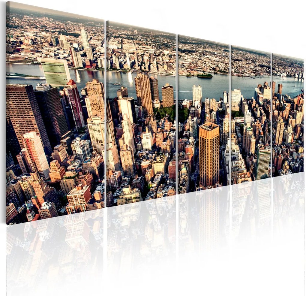 Pětidílný obraz - let na New Yorkem (150x60 cm) - Murando DeLuxe
