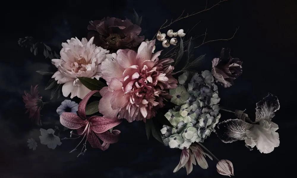 Vícedílný obraz Květiny Ve Stylu Vintage Na Tmavém Pozadí Nedostatek Nedostatek Plátno Canvas 250x150
