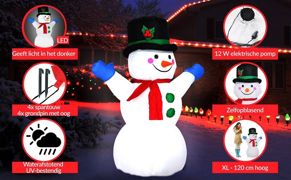 Nafukovací vánoční dekorace Sněhulák XL osvětlený 120cm