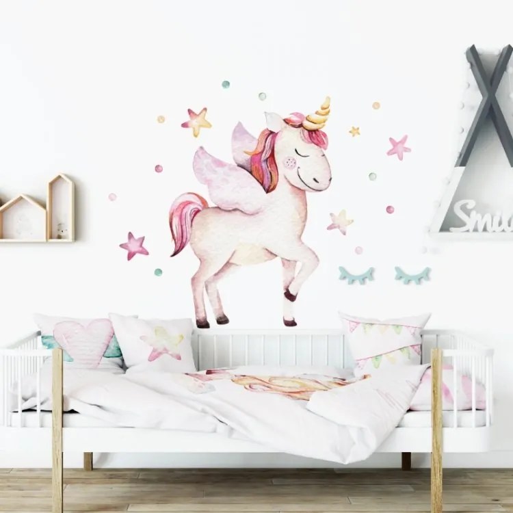 lovel.cz Samolepka na zeď Unicorn - jednorožec, hvězdičky a kuličky DK268