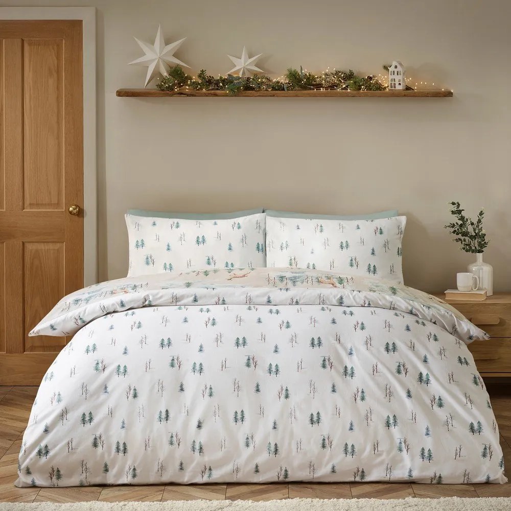 Flanelové povlečení na dvoulůžko v přírodní barvě 230x220 cm Brushed Christmas Deer – Catherine Lansfield