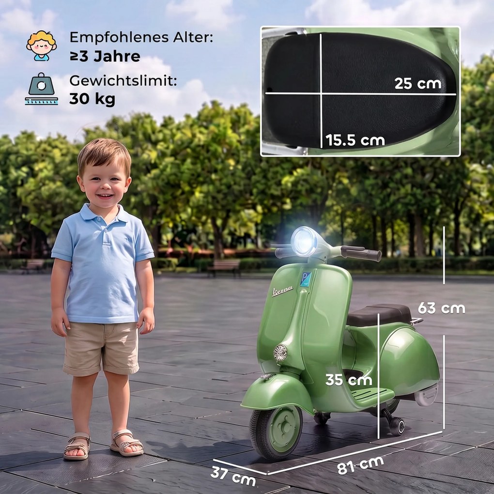 AIYAPLAY Elektrická motorka pro děti 6 V, elektrická motorka s pomocnými kolečky, lithiovou baterií, měkkým startem, hudbou, USB světlem a houkačkou …