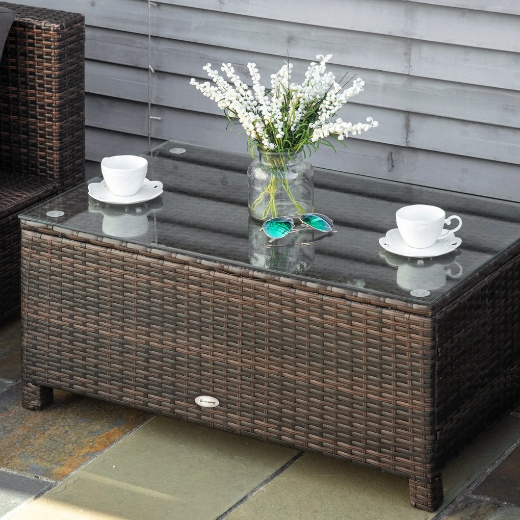 Outsunny Zahradní Boční Stolek Kávový Stolek Patio Poly Rattan Hnědý 85 x 50 x 39 cm