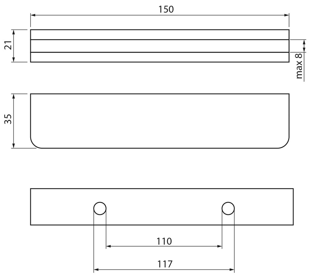 Sapho Sapho, Skleněná police 200mm, černá/čiré sklo, MY009B-11