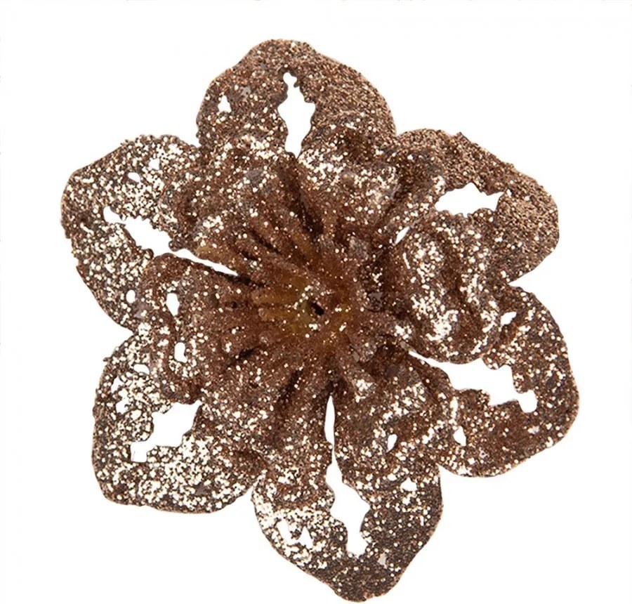 Měděná třpytivá umělá dekorace vánoční hvězda Poinsettia - Ø 6*2 cm