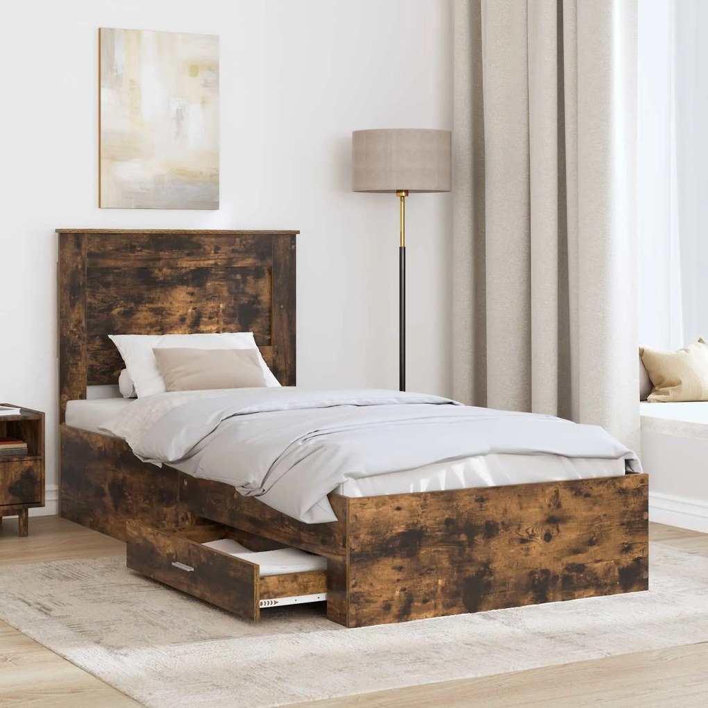 Rám postele Uzený dub a stříbrná 75 x 190 cm Kompozitní dřevo 3410377