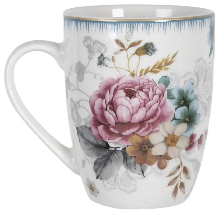 Velký porcelánový hrnek s motivem květin a ptáčka Pivoine – 360 ml
