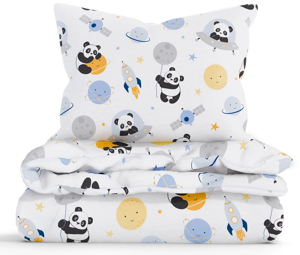 MK Lůžkoviny Bavlněné povlečení Renforcé do postýlky - Vesmírná panda 100 × 135 cm, 40 x 60 cm