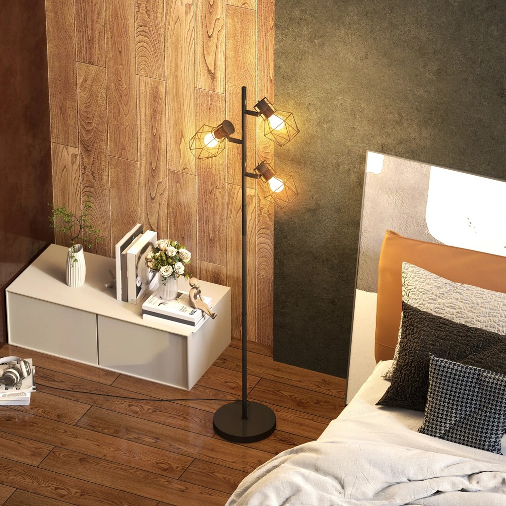 HOMCOM Stojací lampa, stojací lampa se 3 paticemi E27, 40 W stojací lampa se 3 nastavitelnými plameny, do obývacího pokoje, výška 169 cm, kov, bez žá…